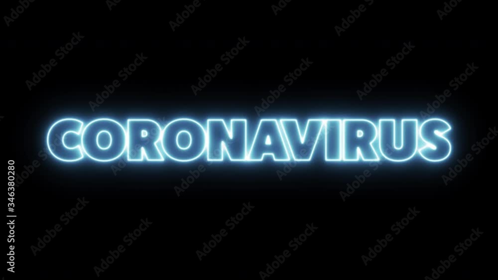 CORONAVIRUS text word written in blue neon letters on a black ...