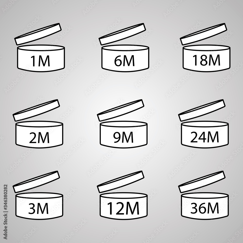 Set of black and white expiration date icons on a gray background ...