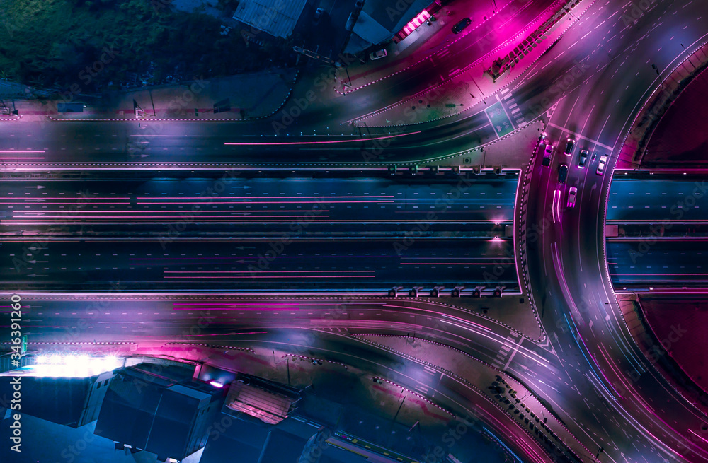 Aerial view of transportation with Expressway, Road and Roundabout ...