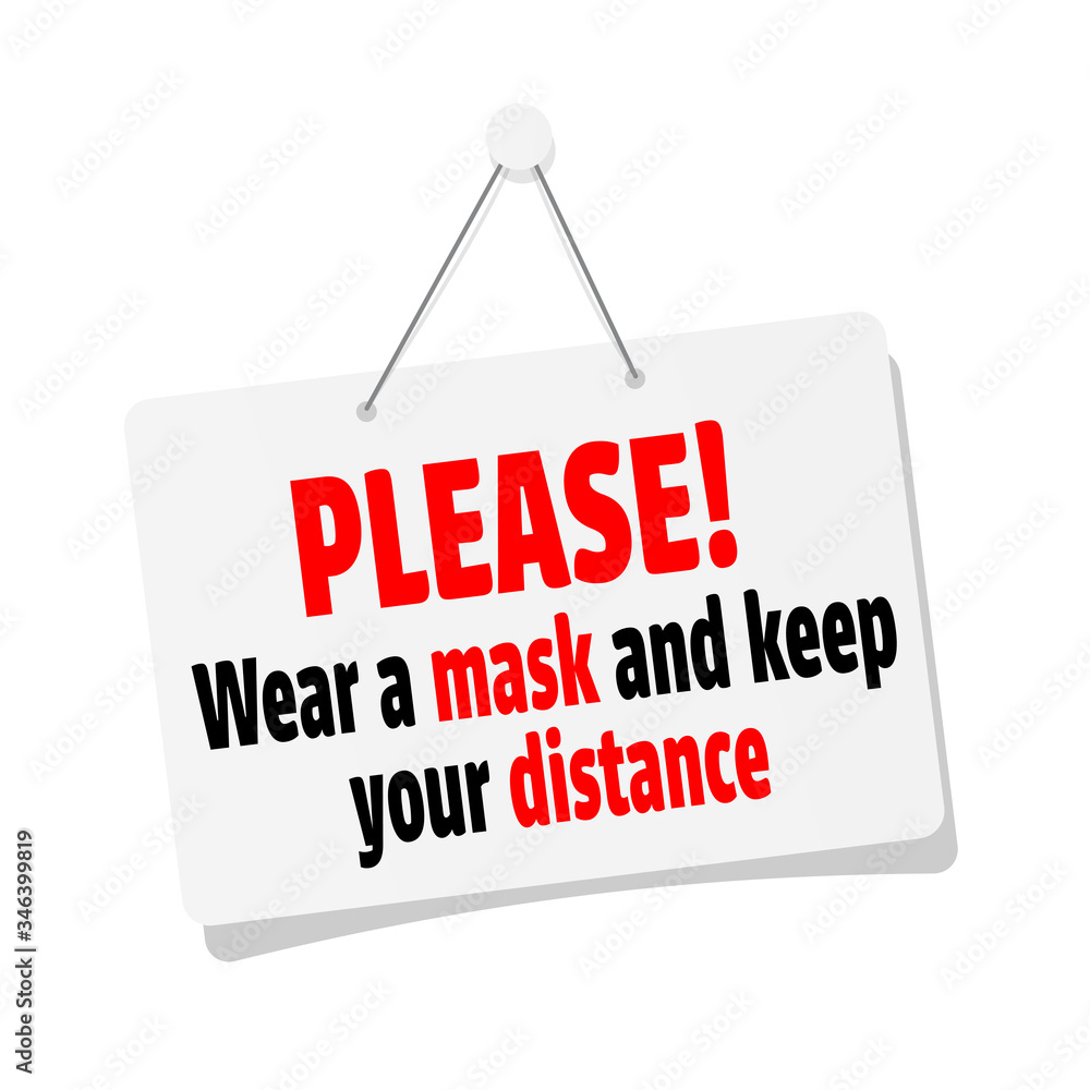 Please! wear a mask and keep your distance door sign hanging Stock ...