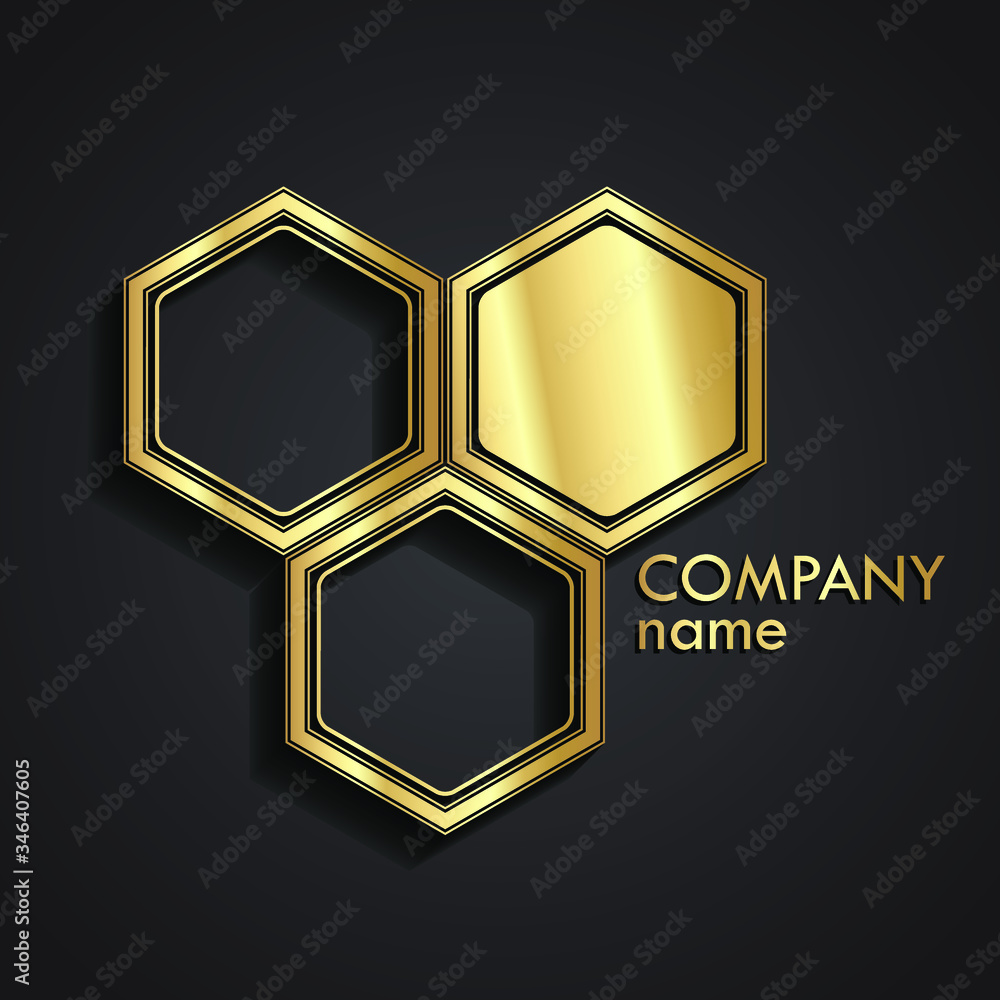 3d gold hexagonal logo / vector illustration Stock Vector | Adobe Stock
