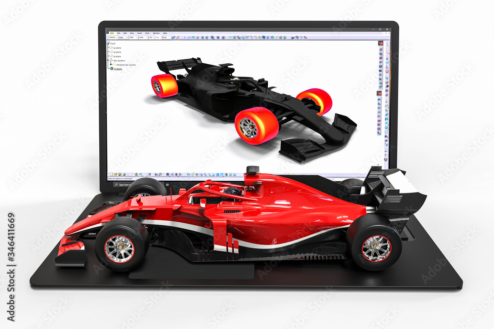 3D render image representing computer aided design of a race car Stock ...
