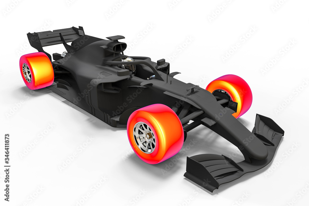3D render image representing a race car with infrared tires that can be ...