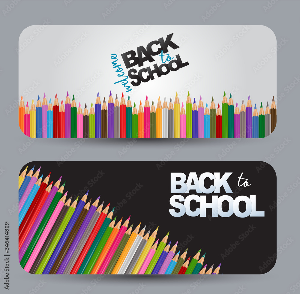 Welcome back to school banner set background with a pile of colorful ...
