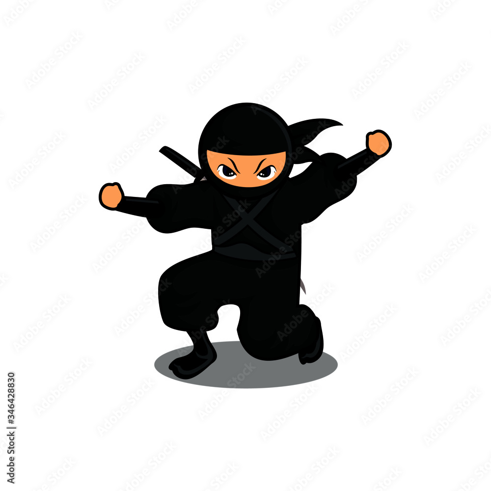 cartoon black ninja start to jump Stock Vector | Adobe Stock