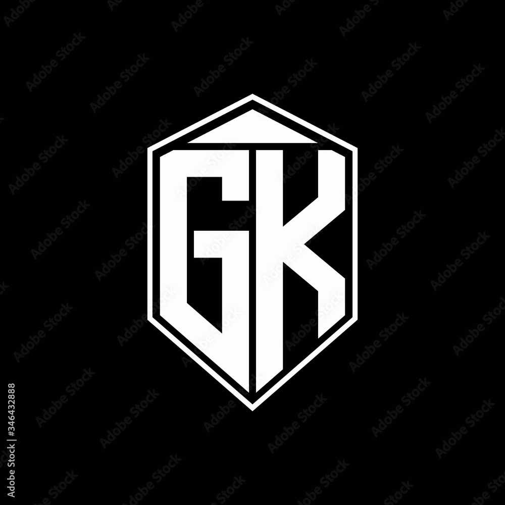 GK logo monogram with emblem shape combination tringle on top design ...