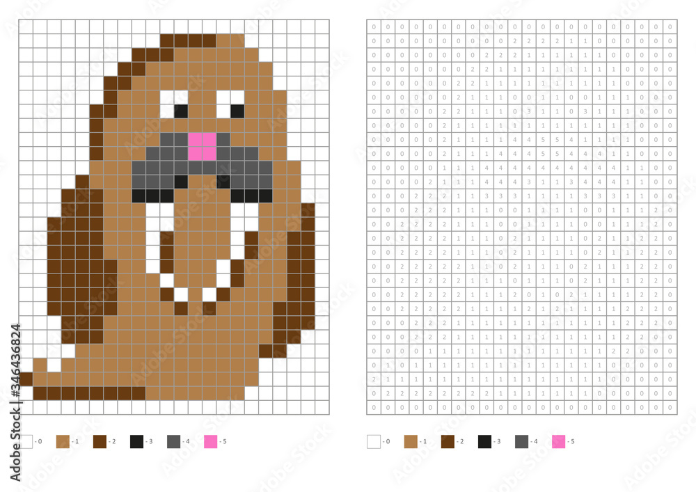 Kids coloring page, pixel coloring cartoon walrus. Vector illustration ...