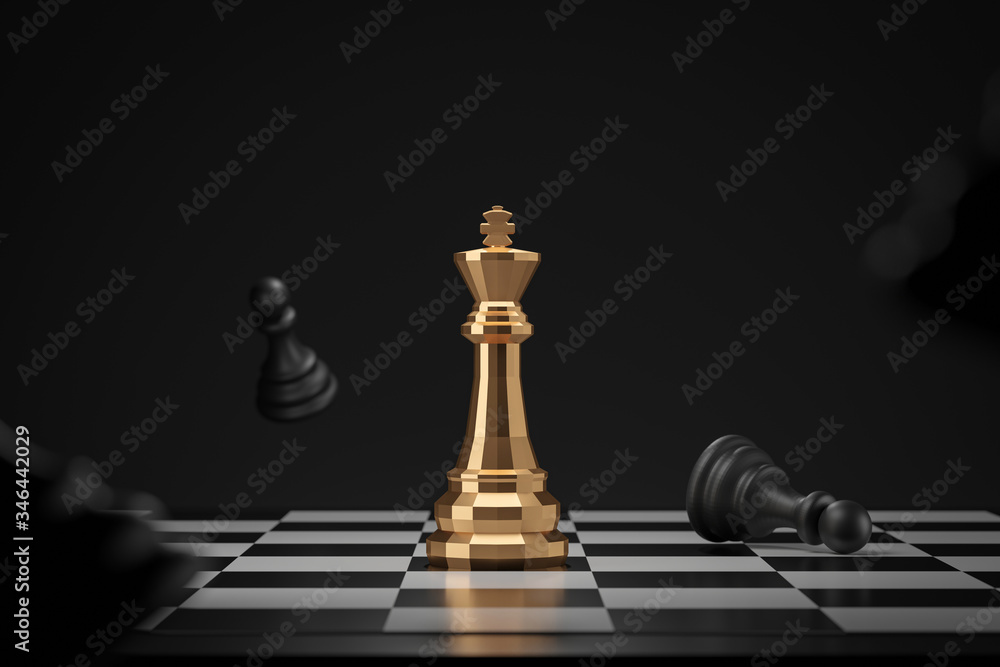 Golden chess piece on dark background with winner or victory concept ...