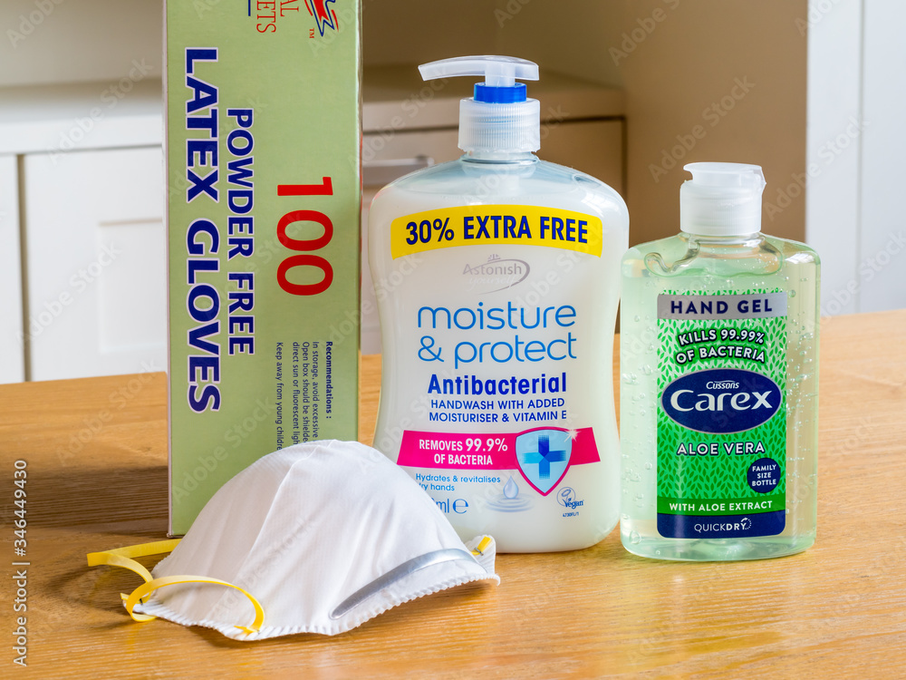 London, England, May 7th 2020: A selection of PPE for home & work use ...