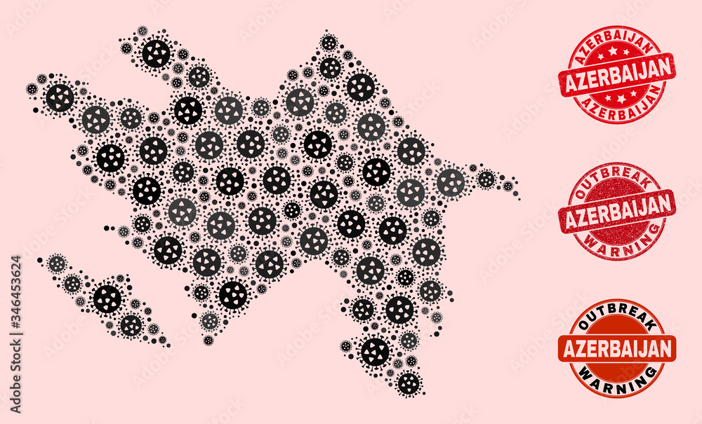 Outbreak collage of virus mosaic Azerbaijan map and rubber stamps ...