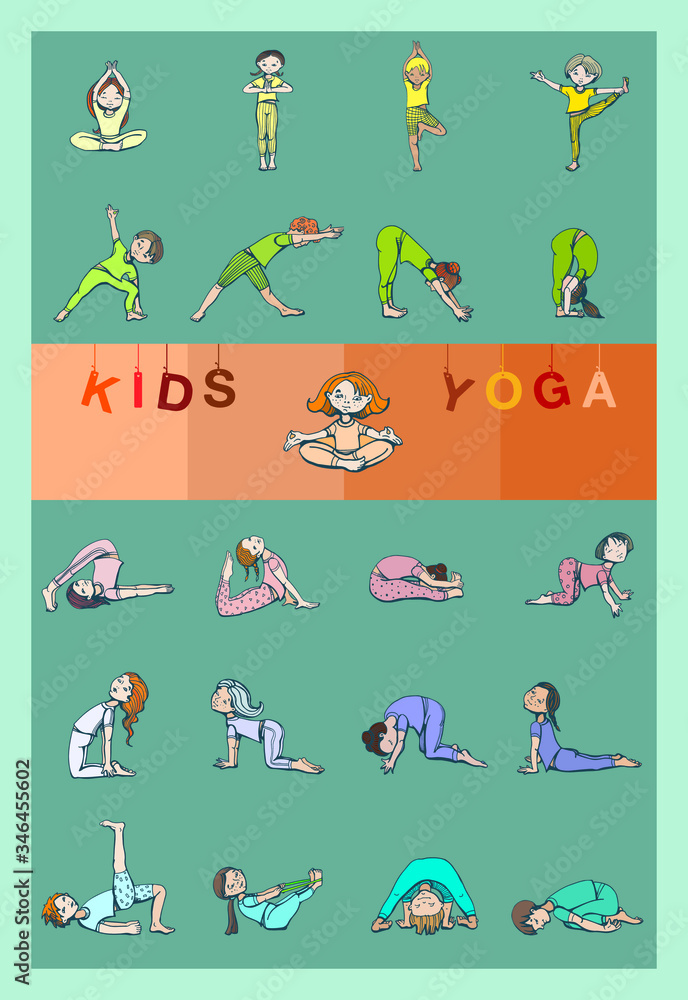 Kids yoga. Vector. Poster of an active and healthy life for children ...