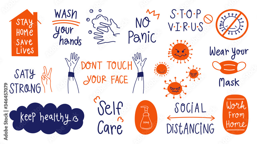 CoronaVirus Covid-19 letterings doodle banner and sticker design banner ...