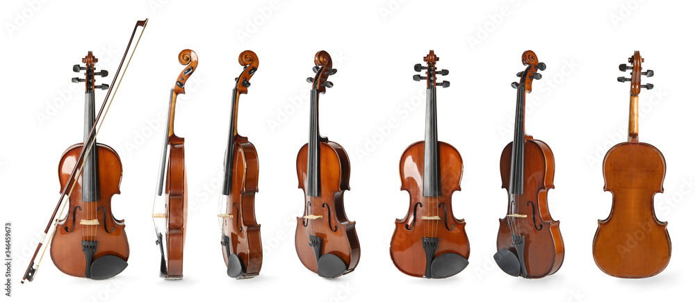 Set of classic violins on white background. Banner design Stock Photo ...