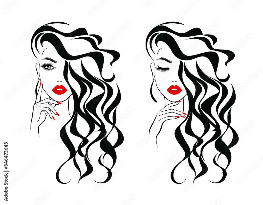Beautiful Sexy Face Red Lips Hand With Red Manicure Nails Fashion