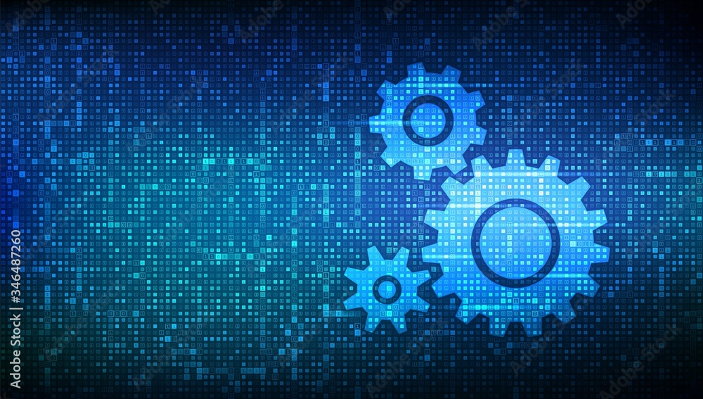 Automation Software background. Gears icons made with binary code. IOT ...