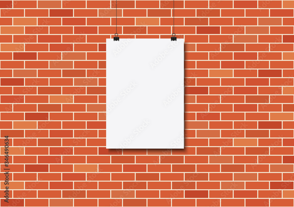 Blank poster on a red brick wall. Stock Vector | Adobe Stock