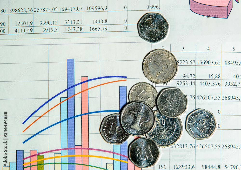 Economic growth and investment. Dirhams and filses, coins of the United ...