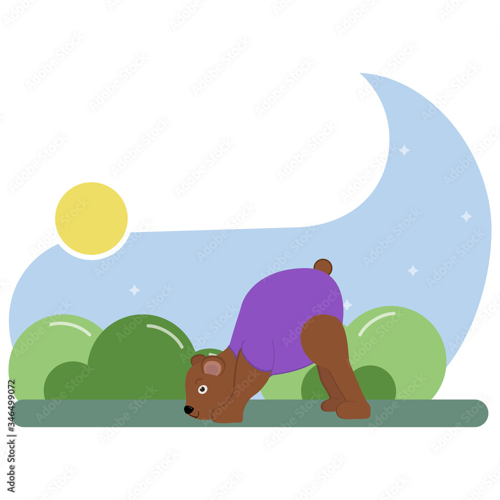 Yoga. Yogi bear as a character. Vector illustration.Flat drawing style ...