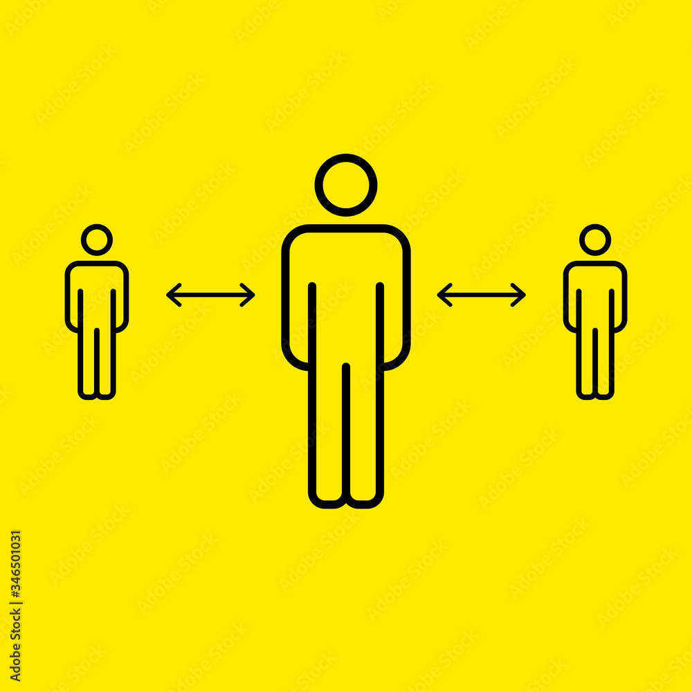 Social distancing pictogram. Three outline human figures standing ...