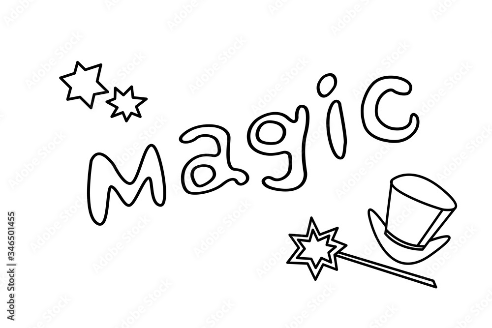 Magic - Vector hand written text outline word isolated. Card ...