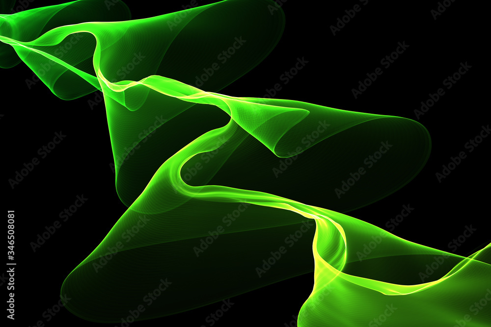 abstract Eco fresh green smoke flame helix isolated on black background ...