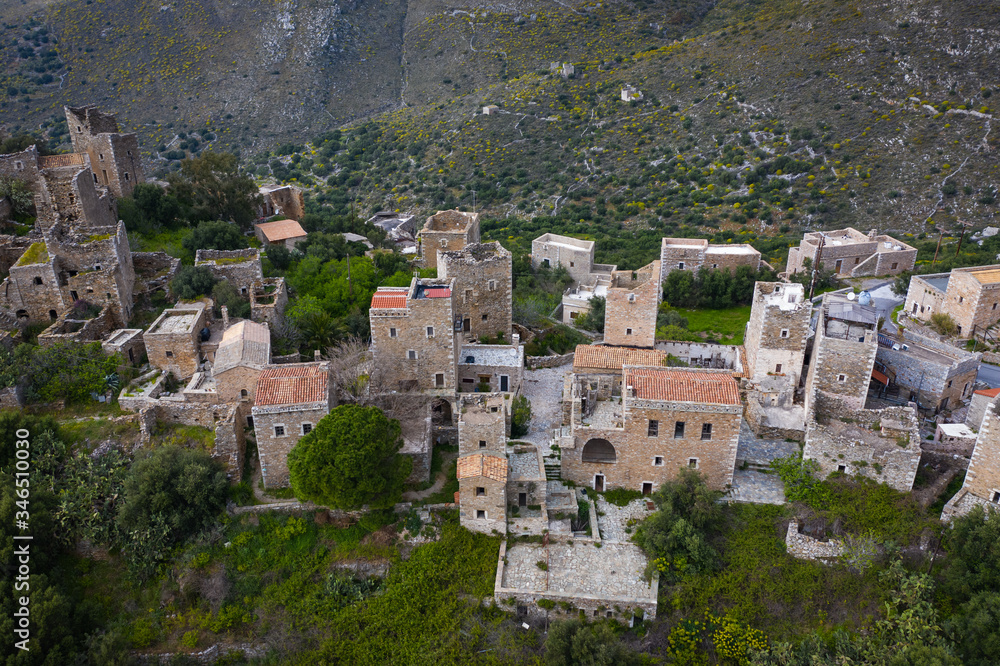 Greece Vatheia village. Architectural and historical old traditional ...