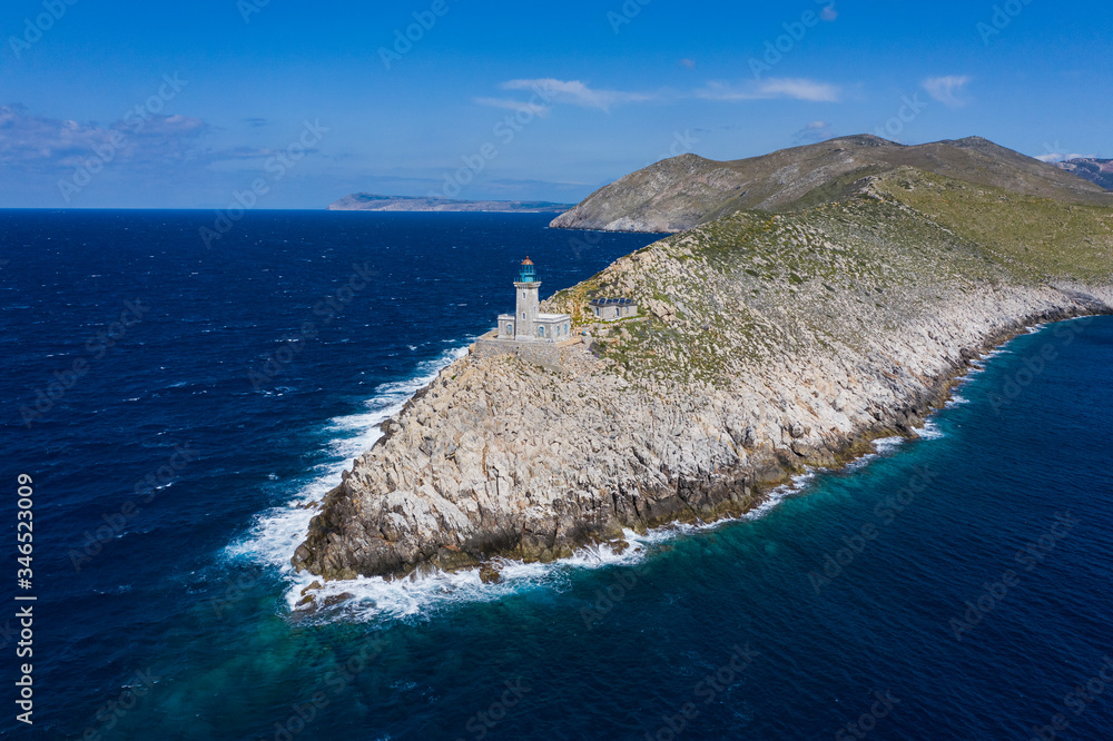 Lighthouse at cape Tainaron lighthouse in Mani Greece. Cape Tenaro ...