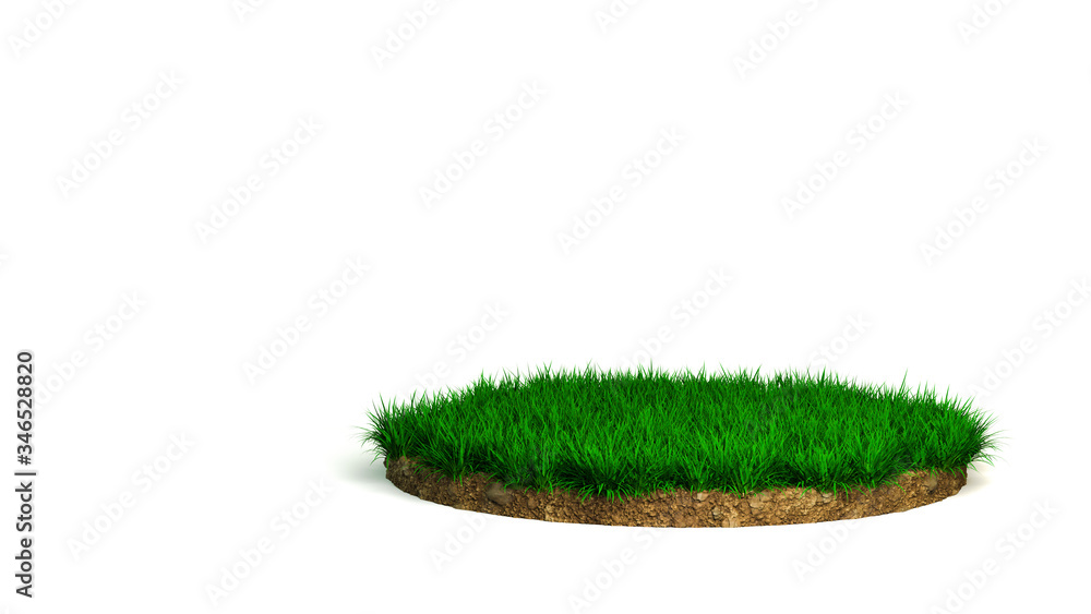 3D render Grass Platform isolated white space dirt ground lawn sward ...