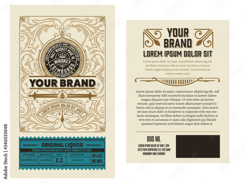 Full Liquor Label Design with Front and Back Sides. Vector Layered ...