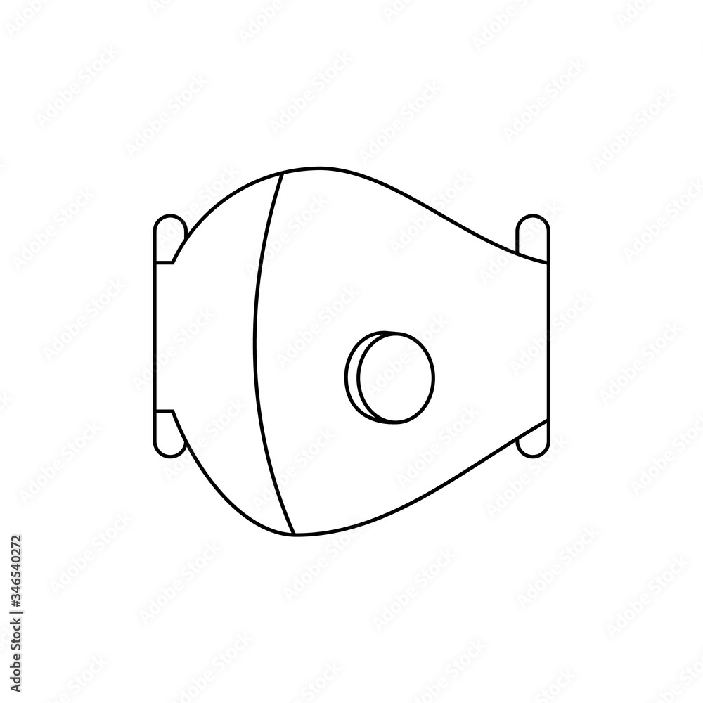Medical mask with a valve. N95, FFP2 protective mask. Black outline on ...