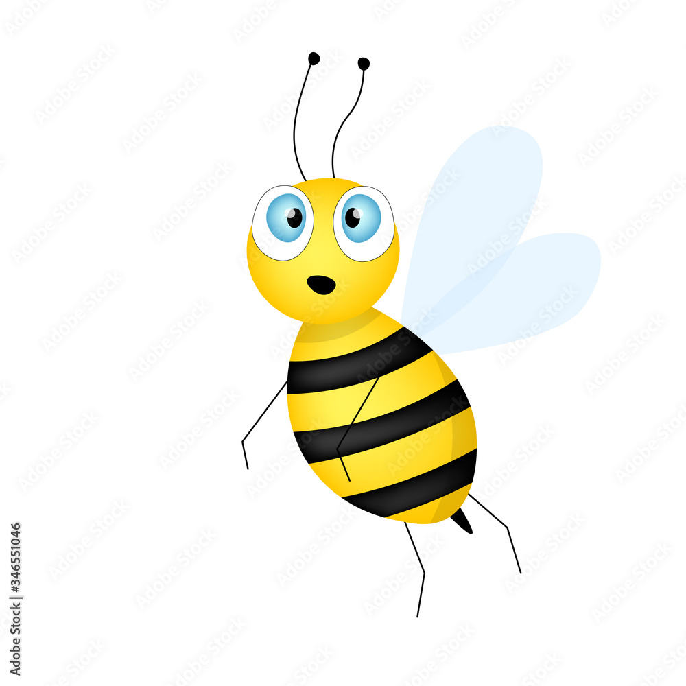 Cartoon cute bee mascot. A surprised bee flies. Small wasp. Vector ...