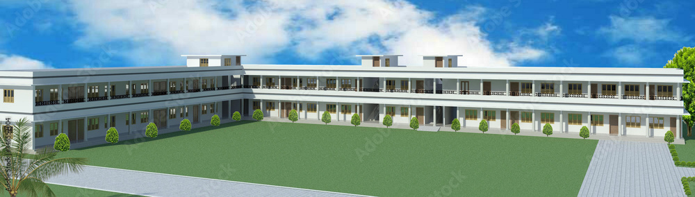 3D model elevation of two storey school building Stock Illustration ...