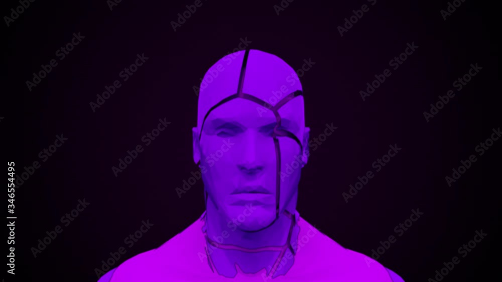 Human head with collapsing face. Computer generated futuristic ...