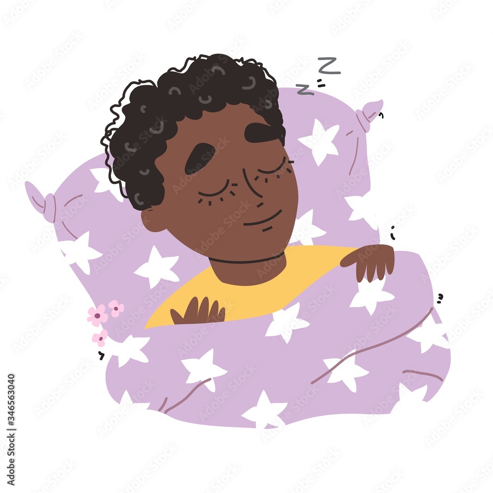 little cute black african american boy sleeping in his bed Stock Vector ...