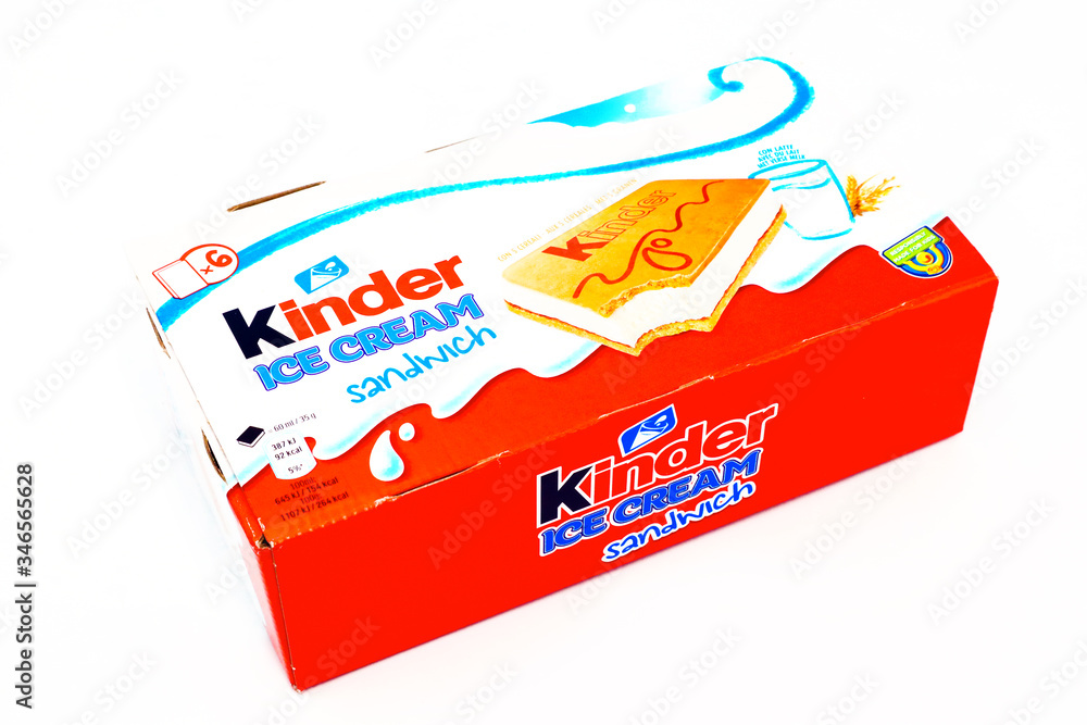 Italy – May 7, 2020: Kinder Sandwich Ice Cream. Kinder is a brand of ...