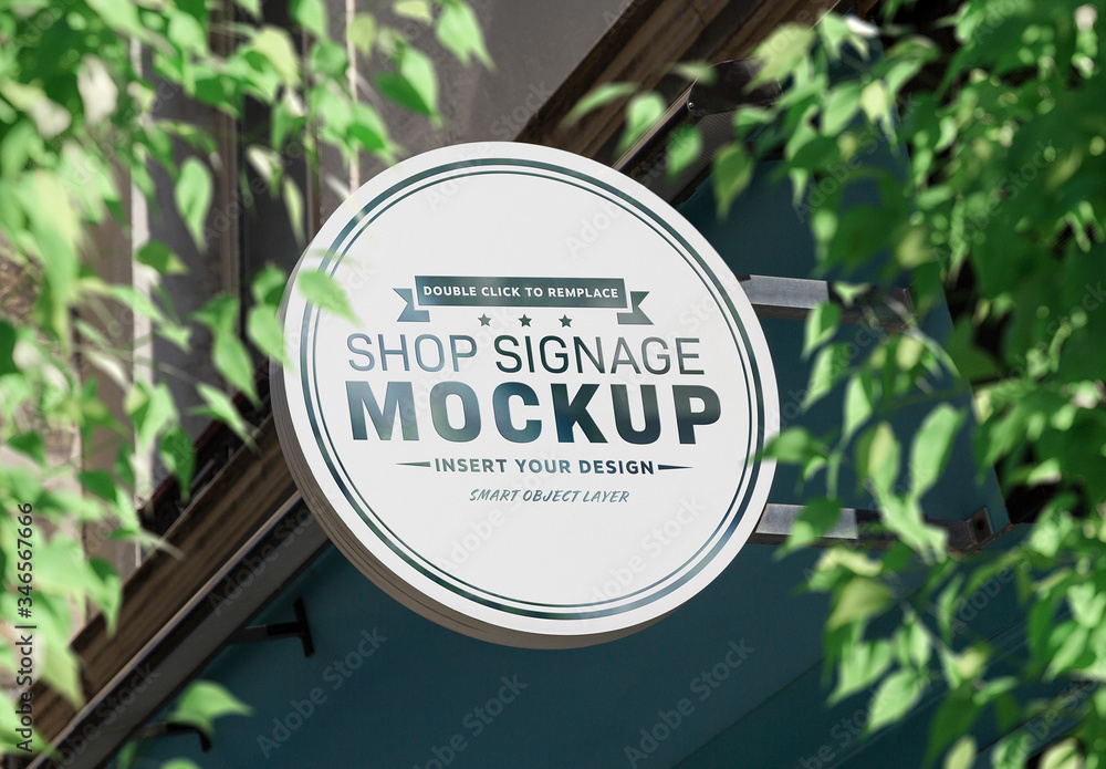 Circular Storefront Sign Mockup Stock Template | Adobe Stock