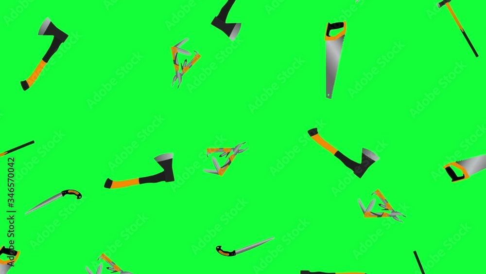 Working gardening tools elements animation, seamless loop on green ...