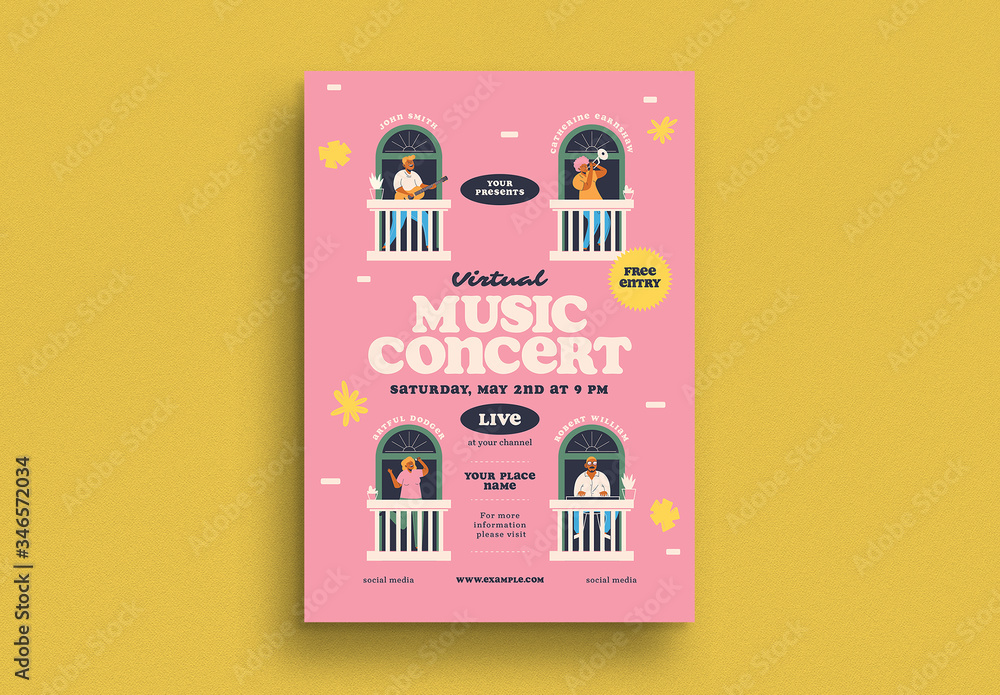 Virtual Music Concert Flyer Layout Stock Template | Adobe Stock
