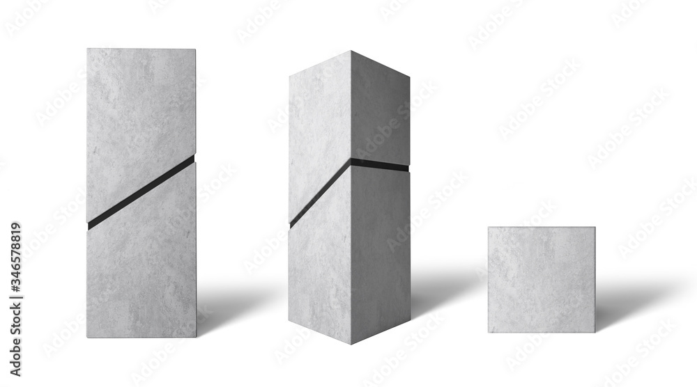 High box with a diagonal slot and concrete texture in different angles ...