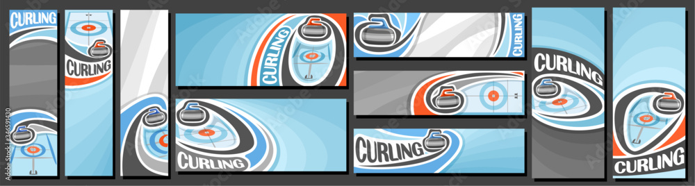 Vector set of Curling Banners, vertical and horizontal decorative ...