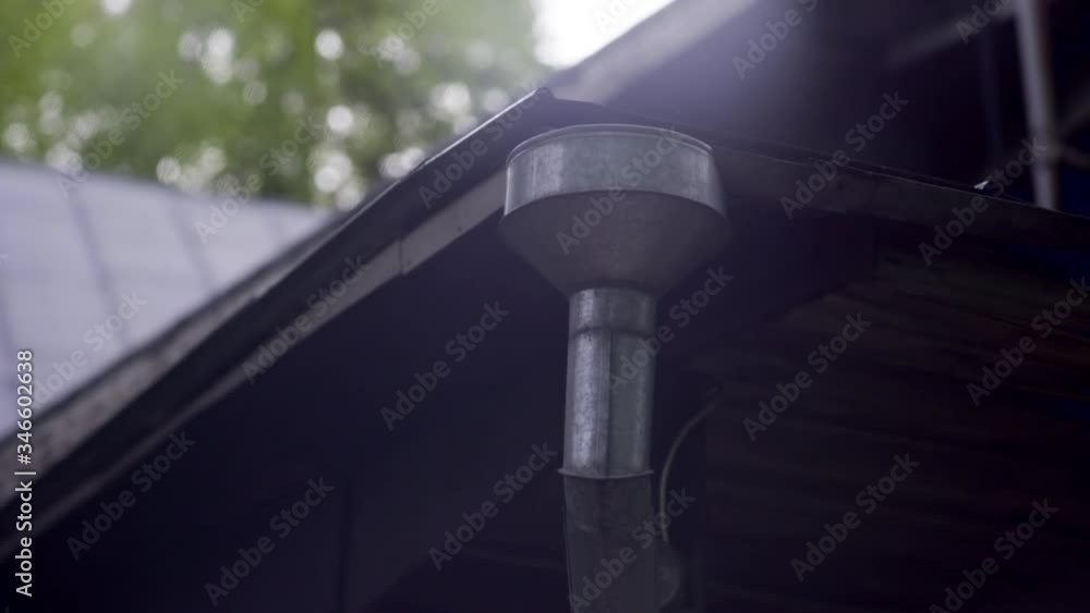 Roof drain gutter pipe for rain water. Tube made out of steel or copper ...