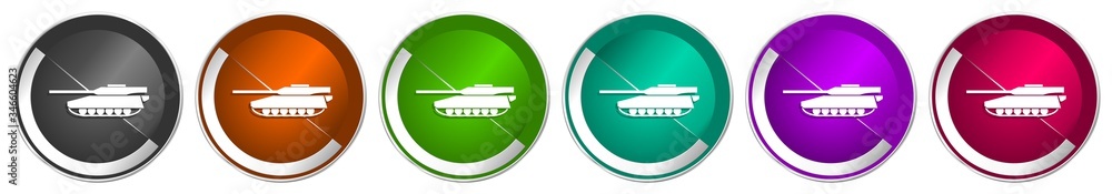 Tank icon set, army, military, war vehicle silver metallic chrome ... Tank icon set, army, military, war vehicle silver metallic chrome ...