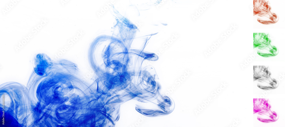 Blue ink injected into water from syringe, colour mixing with water ...