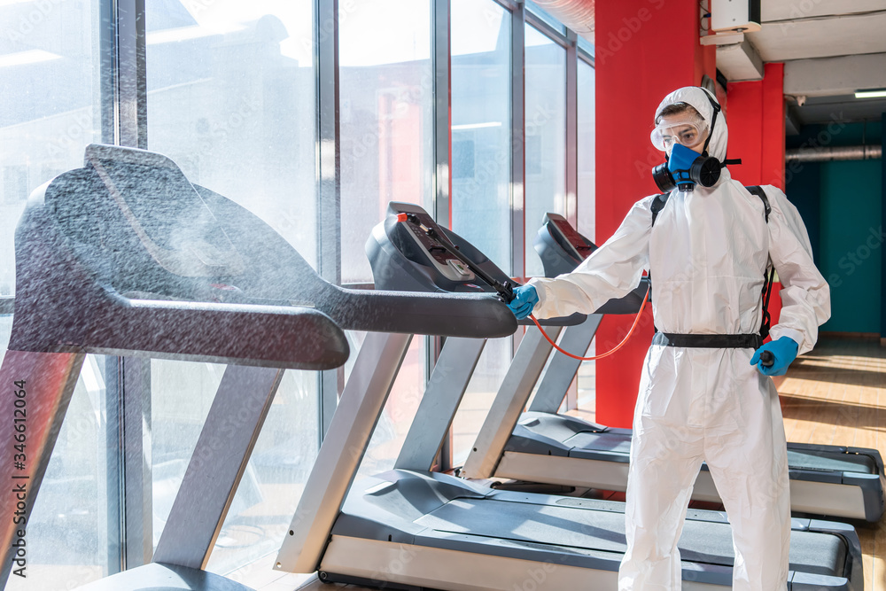 professional disinfector personal protective equipment ppe suit, gloves ...