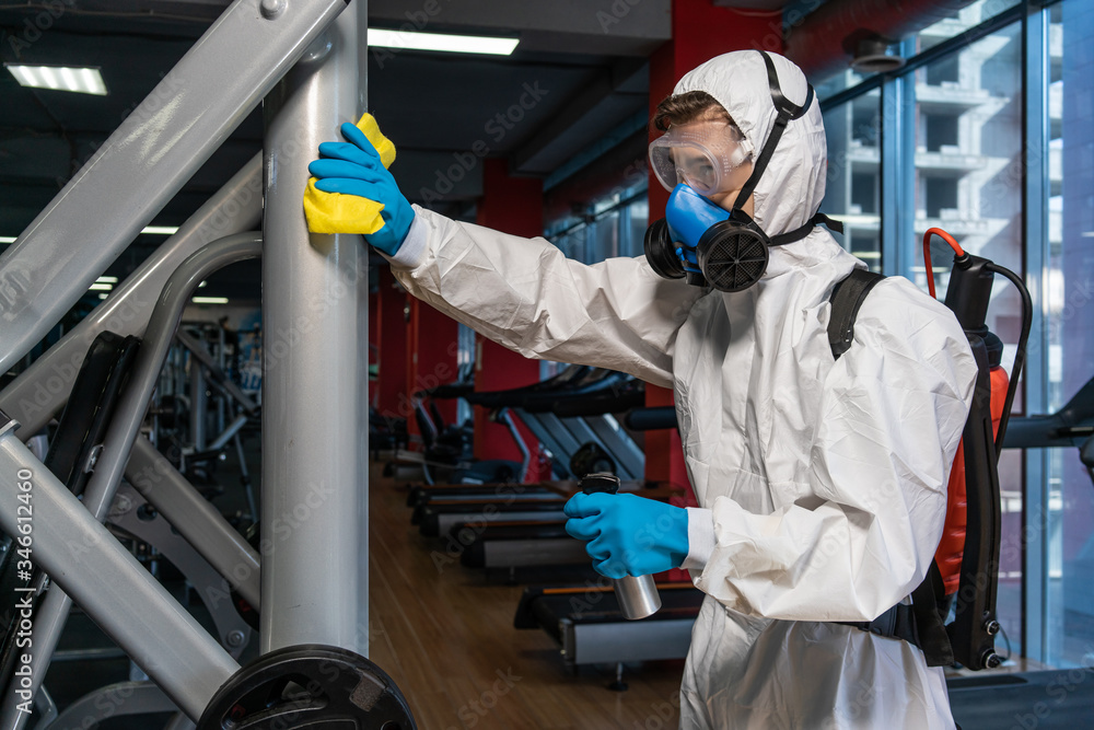 professional disinfector personal protective equipment ppe suit, gloves ...
