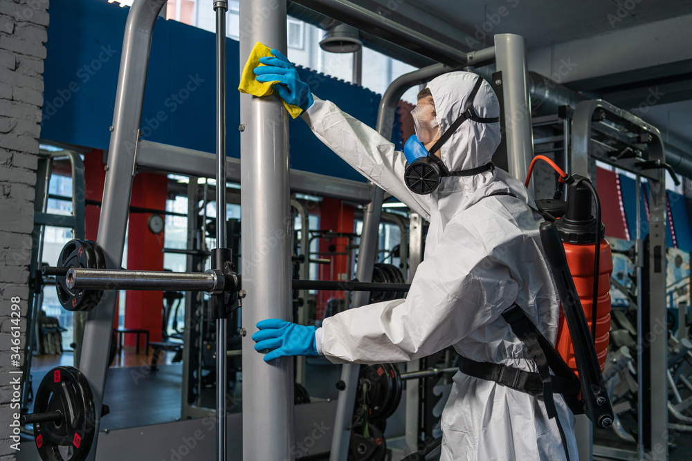 professional disinfector personal protective equipment ppe suit, gloves ...