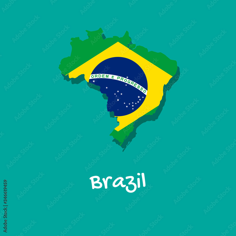 Vector map of Brazil painted in the colors of the flag. The country's ...