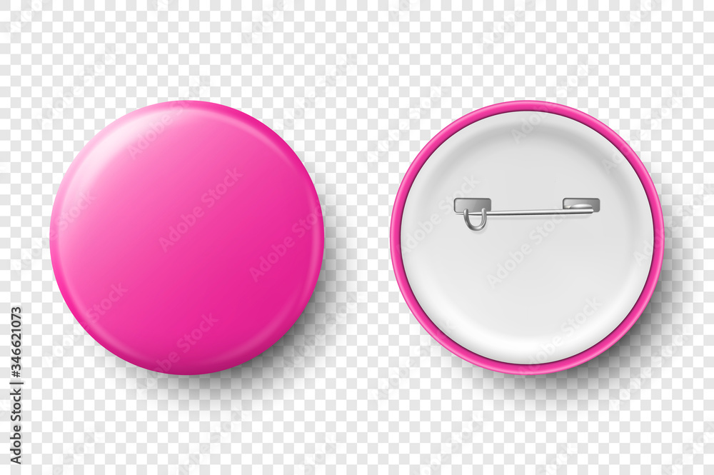 Vector 3d Realistic Pink Metal, Plastic Blank Button Badge Icon Set ...