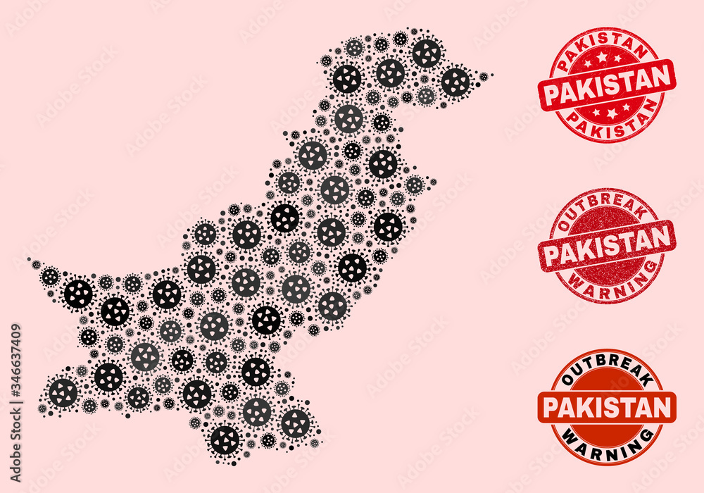 Outbreak combination of virus mosaic Pakistan map and rubber seals ...