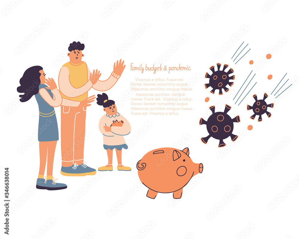 Vector illustration of a family with financial problems arising from ...